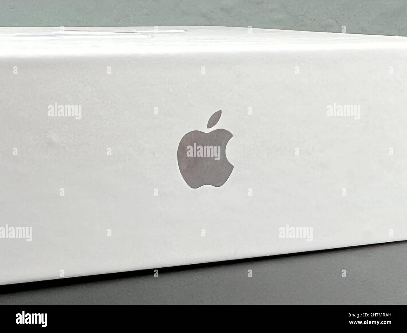 Logo for Apple Computers on a white box on neutral background ...