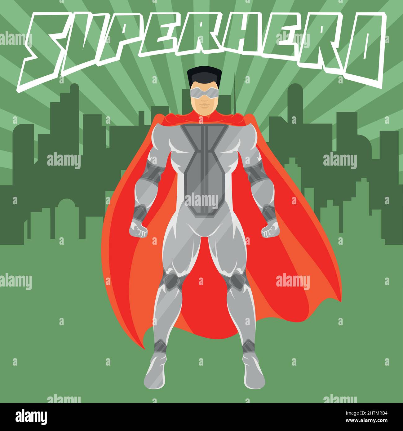 Isolated male superhero cartoon on a cityscape background Vector Stock ...