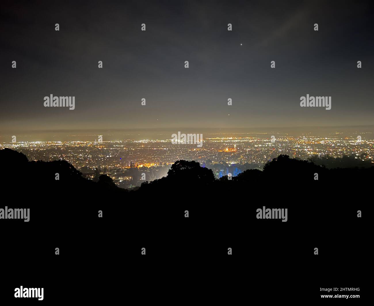 Aerial view of Oakland, California and the Oakland Hills at night ...