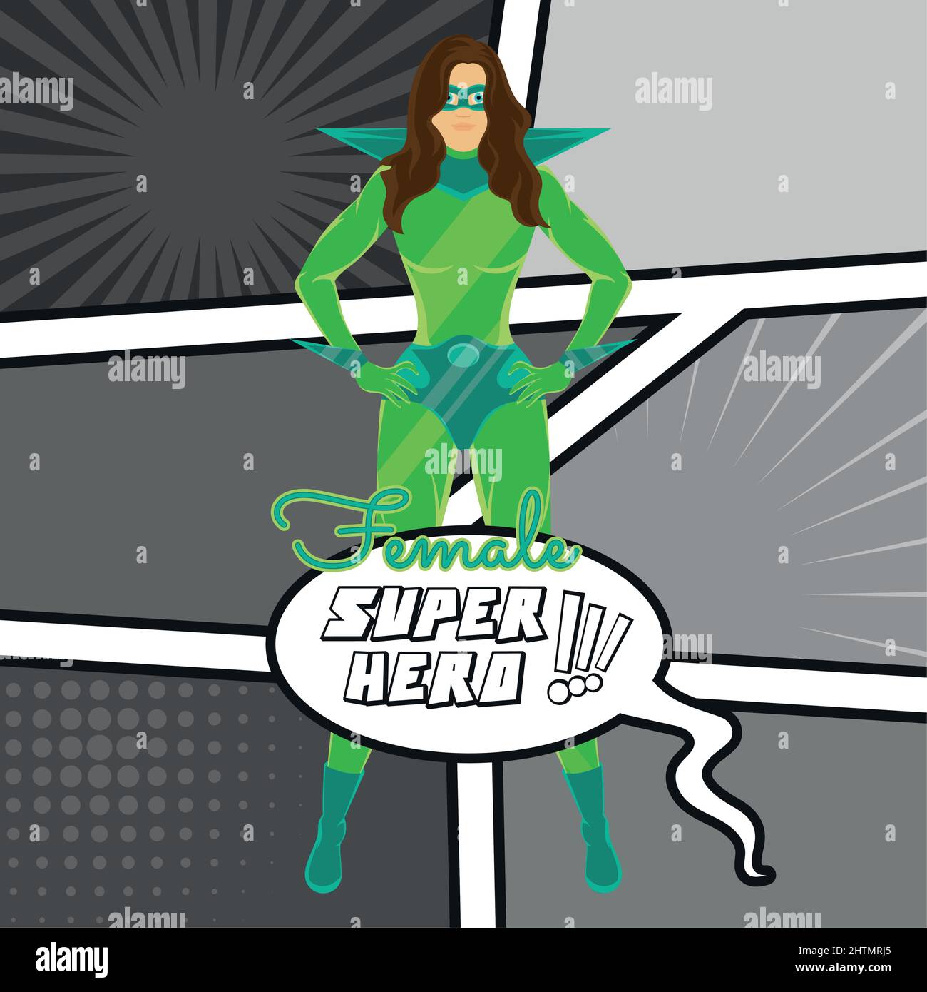 Isolated female superhero cartoon on a comic page book background ...
