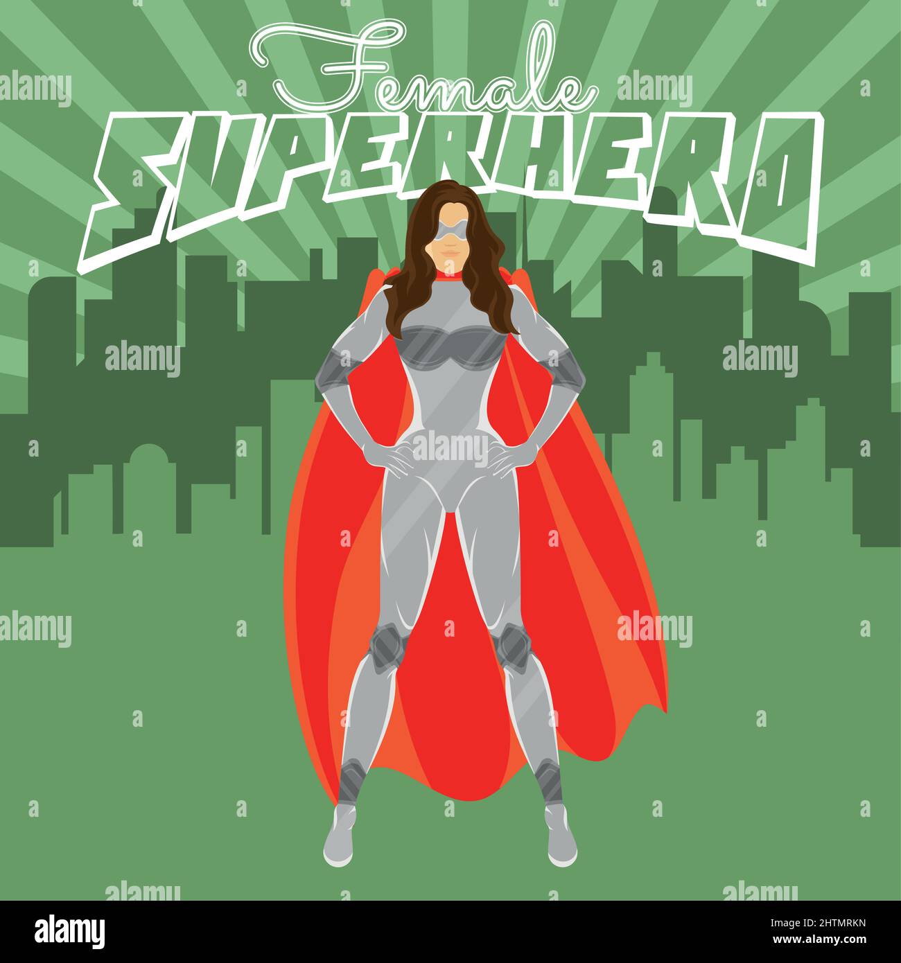 Isolated female superhero cartoon on a cityscape background Vector ...