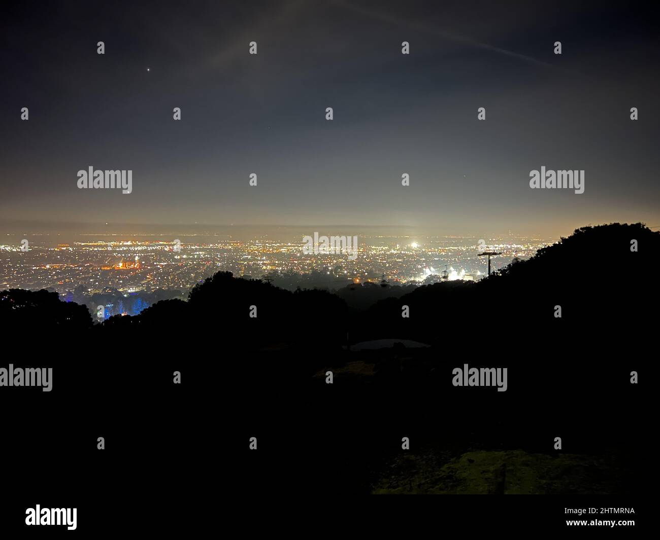 Aerial view of the Oakland Hills at night in Oakland, California ...