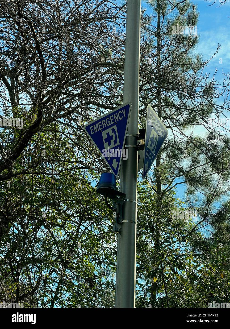 911 Emergency call box on pole with blue light in Lafayette, California ...