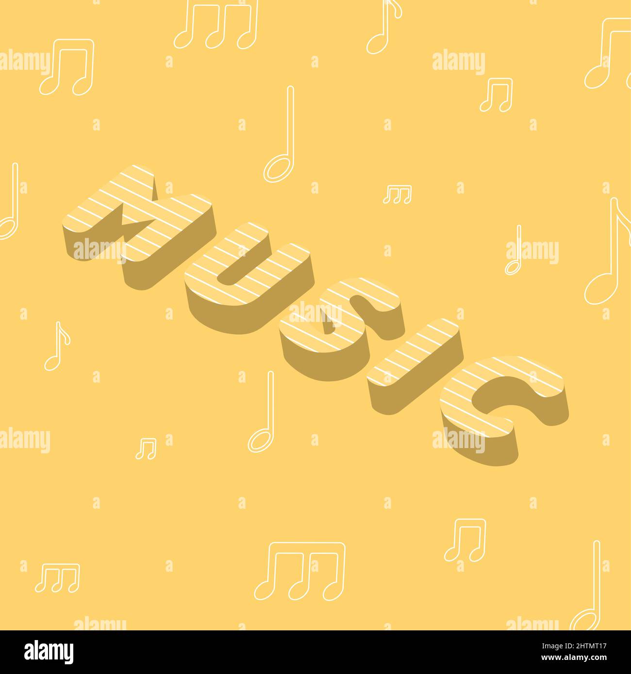 Yellow music template with 3d text and musical notes Vector Stock ...