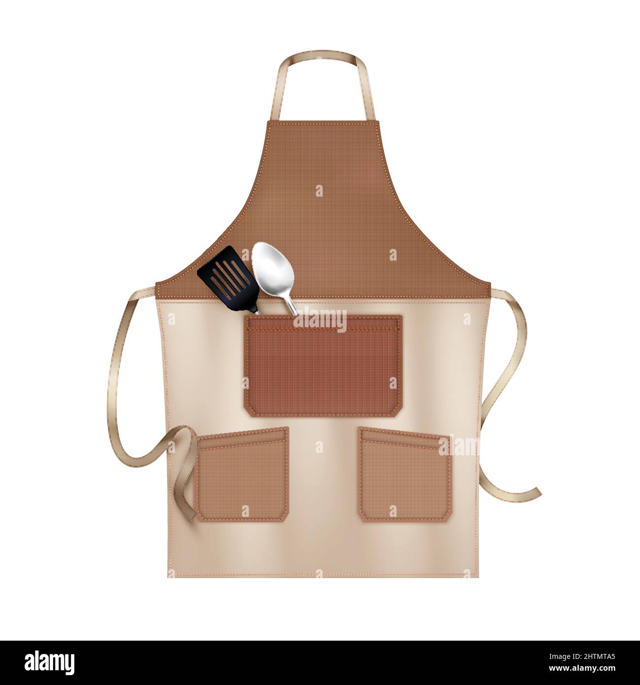 Linen kitchen cooking chef apron brown beige with 3 pockets ...