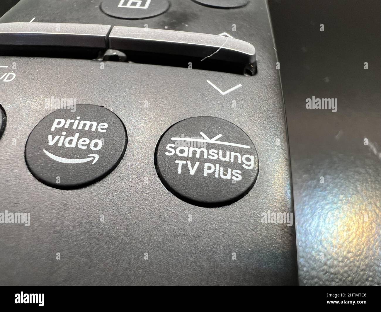 Button with logo for Samsung TV Plus on remote for a smart television ...
