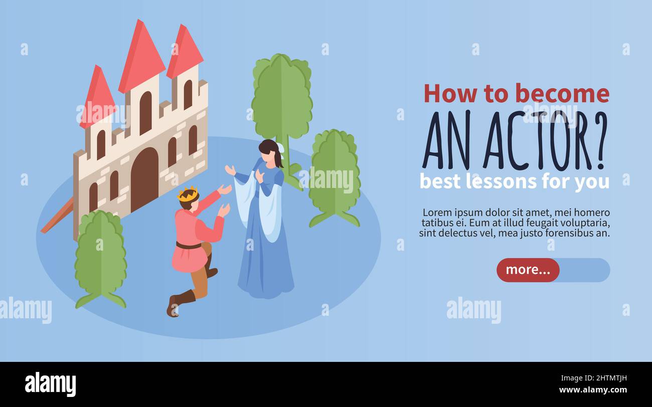 Horizontal isometric banner for acting school with performing actors ...
