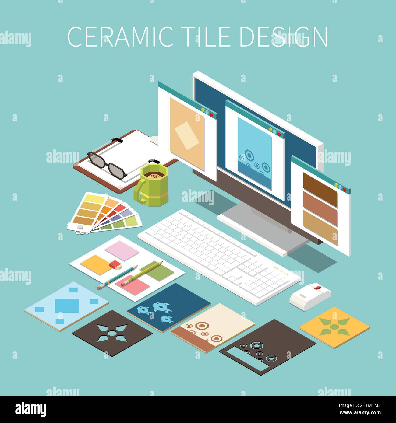 Ceramic tile design background with different types and colors of tiles ...