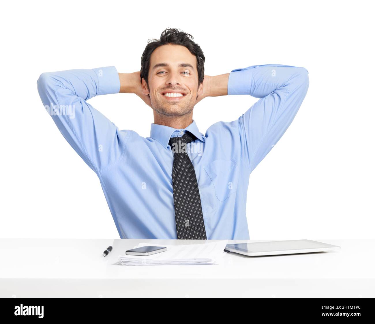 Expressing himself in the business world. A handsome smiling ...