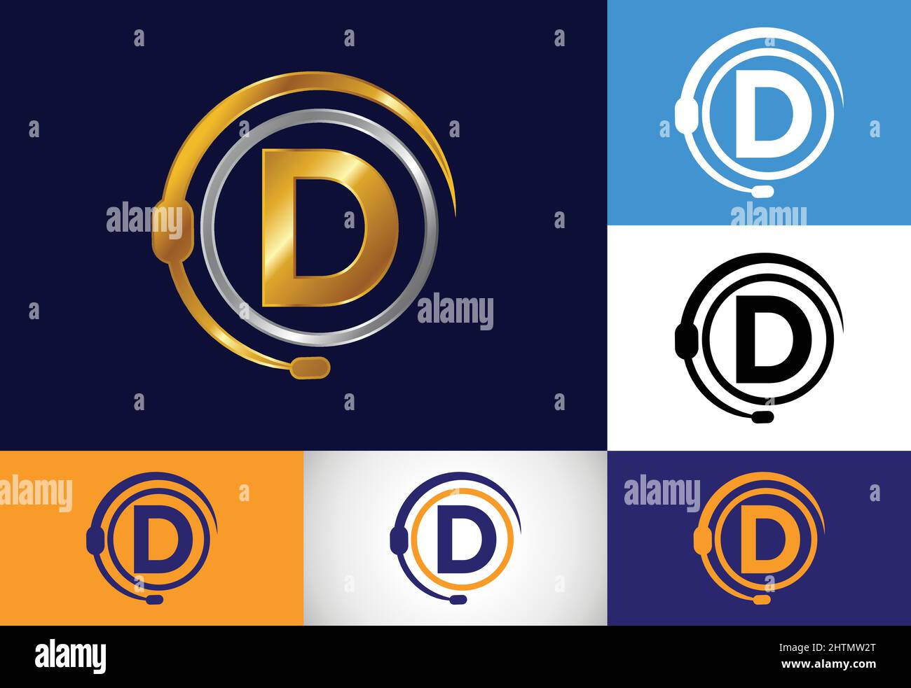 Initial D monogram letter alphabet and support service with headphones ...