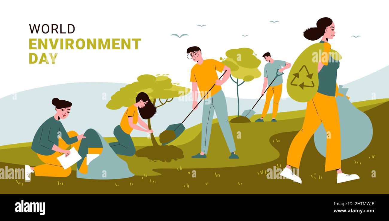 People Cleaning The Environment Drawing