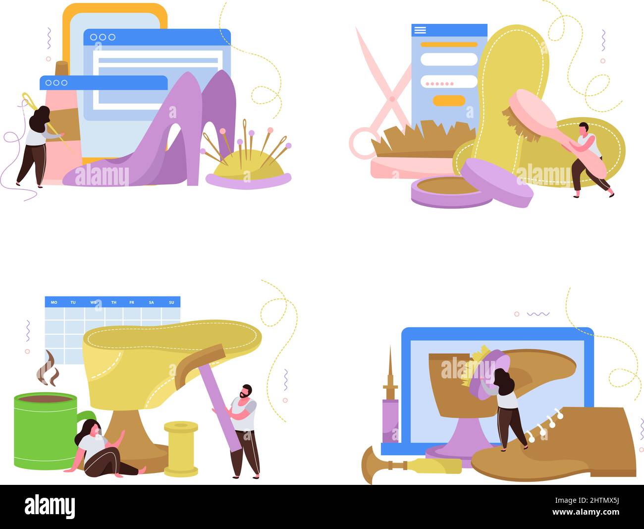 Flat compositions set with male and female shoemakers repairing and ...