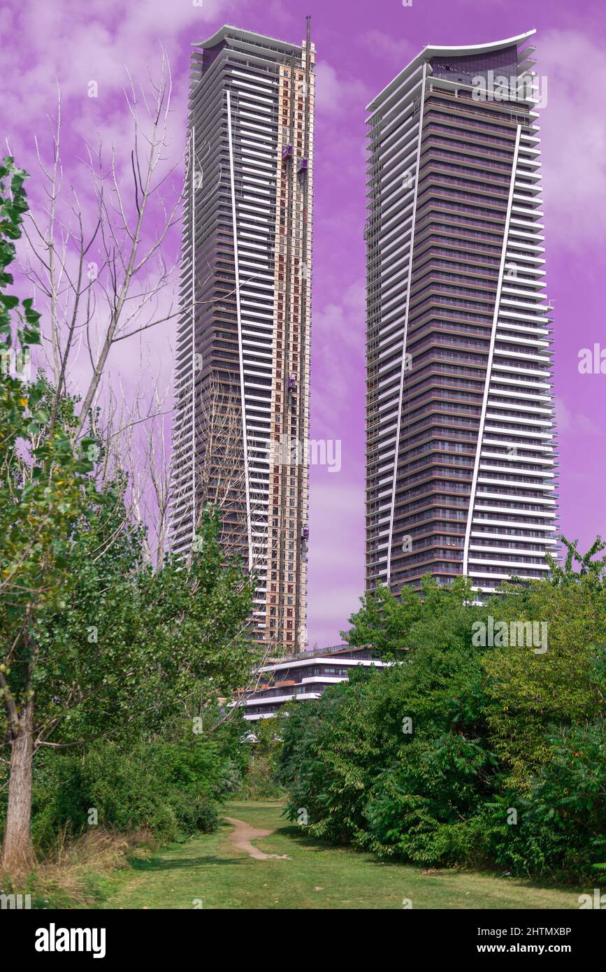 Landmark view at modern buildings near the Humber Bay Park in Etobicoke ...