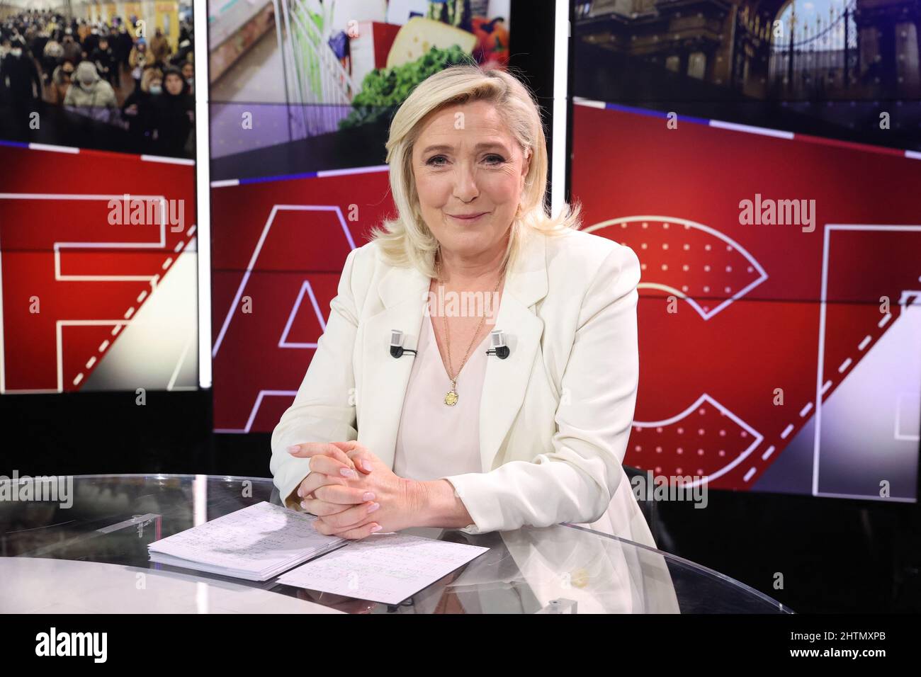 Exclusive - Marine Le Pen at BFM TV Studios, in Paris, France, on March ...