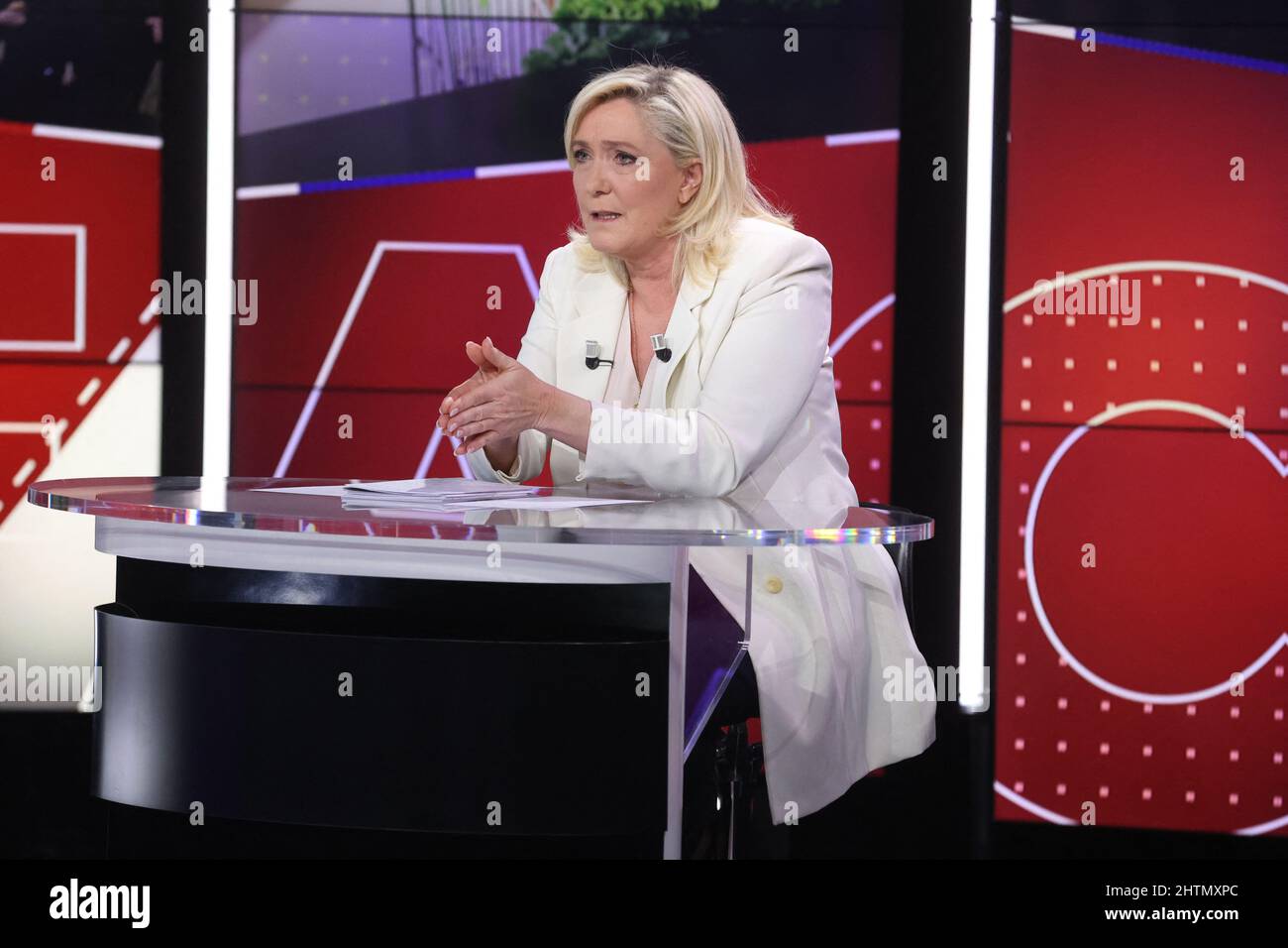 Exclusive - Marine Le Pen at BFM TV Studios, in Paris, France, on March ...