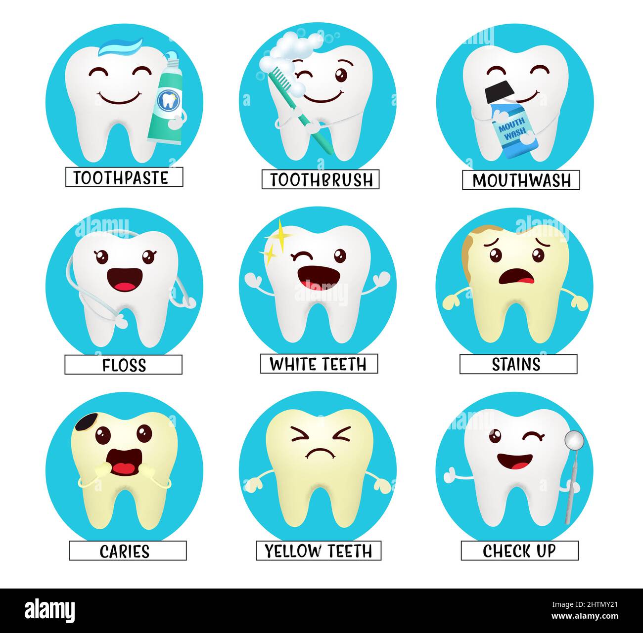 Emoji tooth vector set design. Emojis teeth emoticon in dental health ...