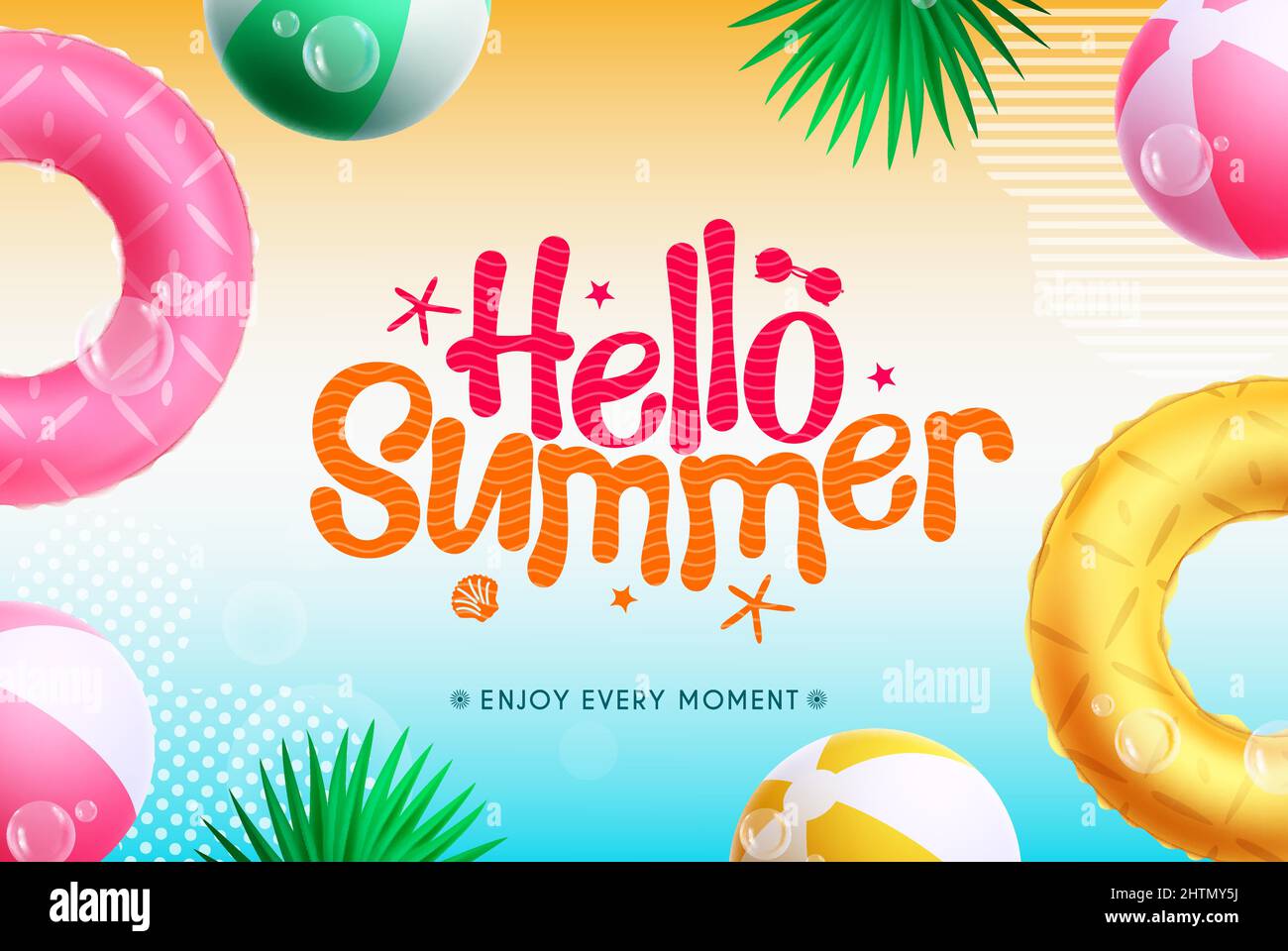 Summer vector background design. Hello summer text in colorful gradient ...
