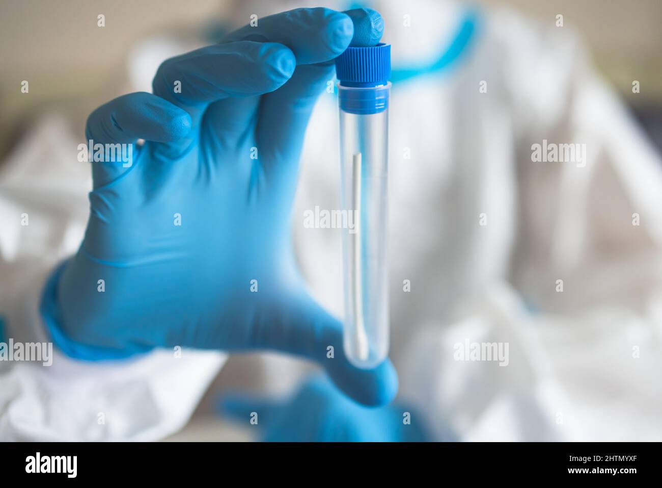 Process of coronavirus PCR antigen testing examination by nurse medic ...