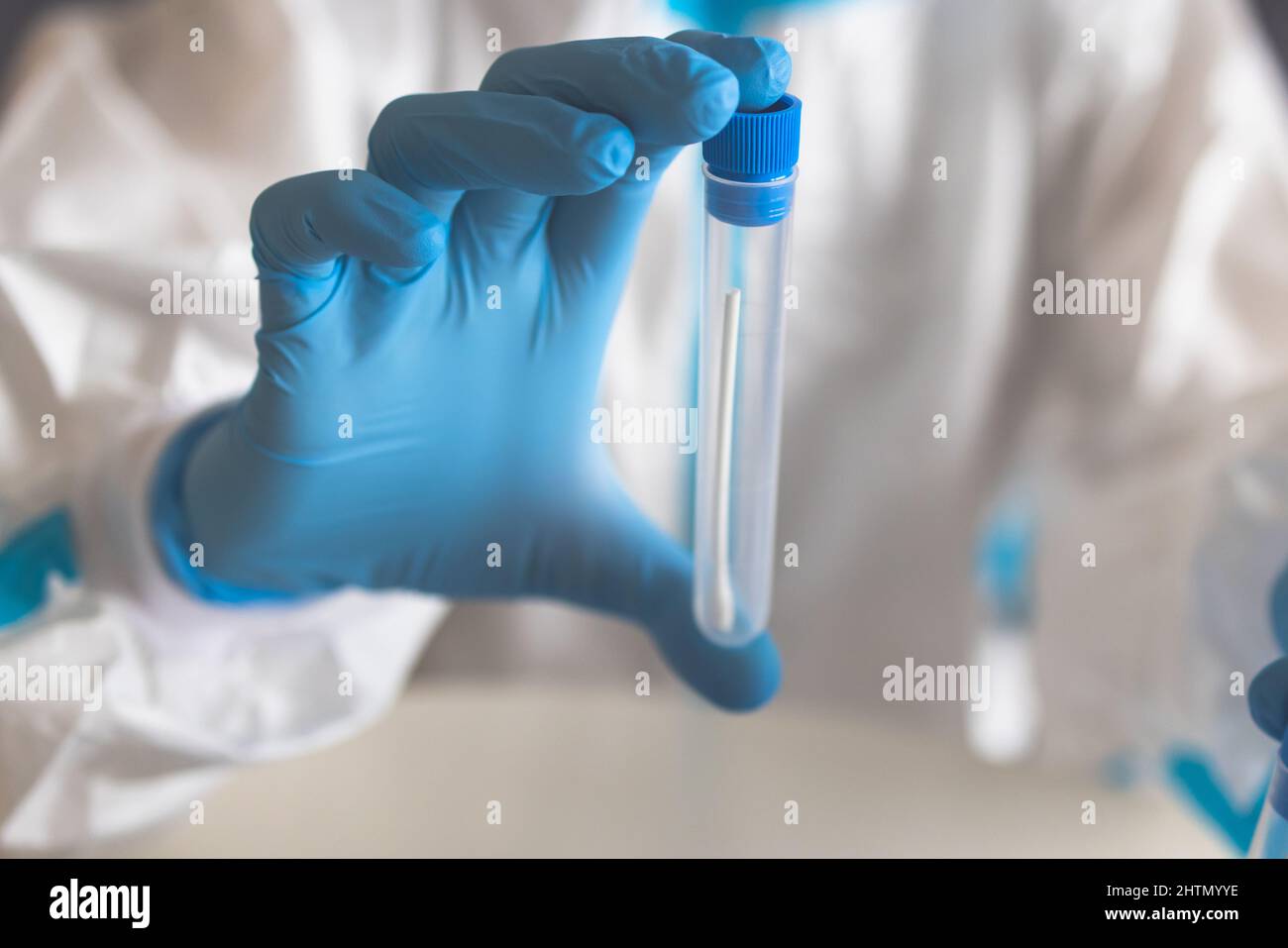 Process of coronavirus PCR antigen testing examination by nurse medic ...