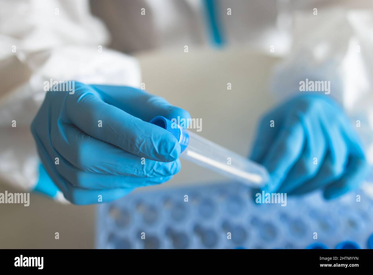 Process of coronavirus PCR antigen testing examination by nurse medic ...