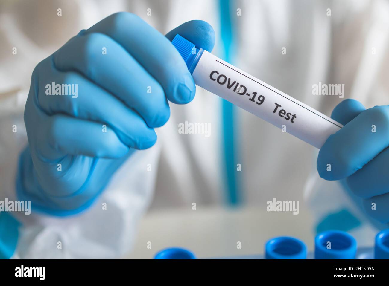 Process of coronavirus PCR antigen testing examination by nurse medic ...