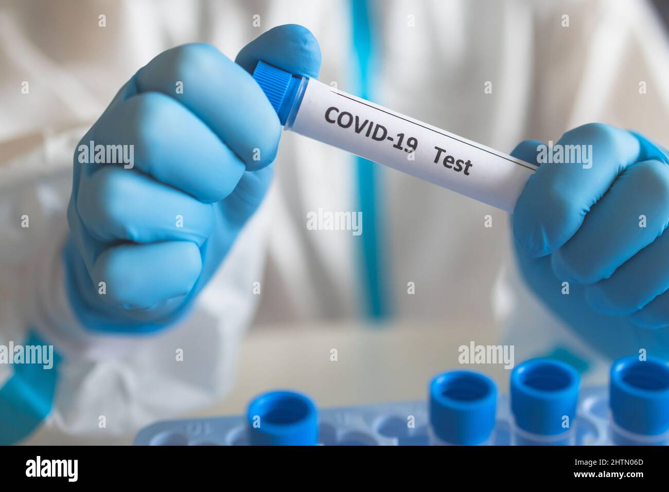 Process of coronavirus PCR antigen testing examination by nurse medic ...