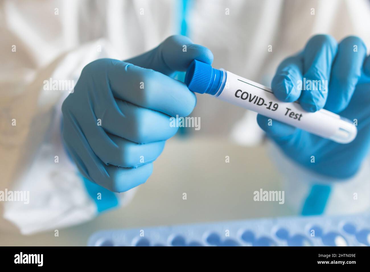 Process of coronavirus PCR antigen testing examination by nurse medic ...