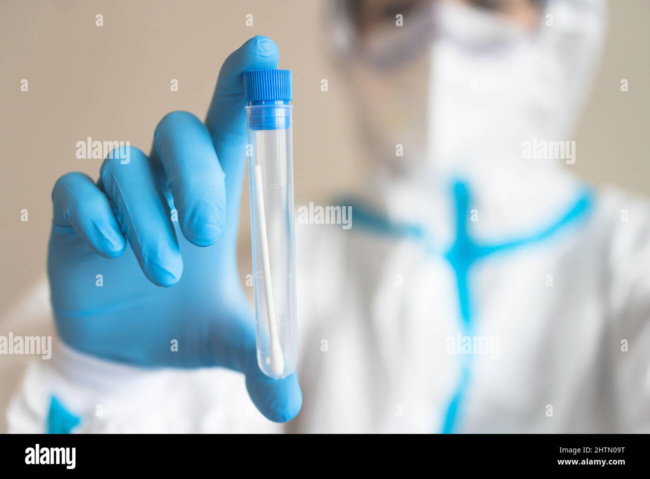 Process of coronavirus PCR antigen testing examination by nurse medic ...