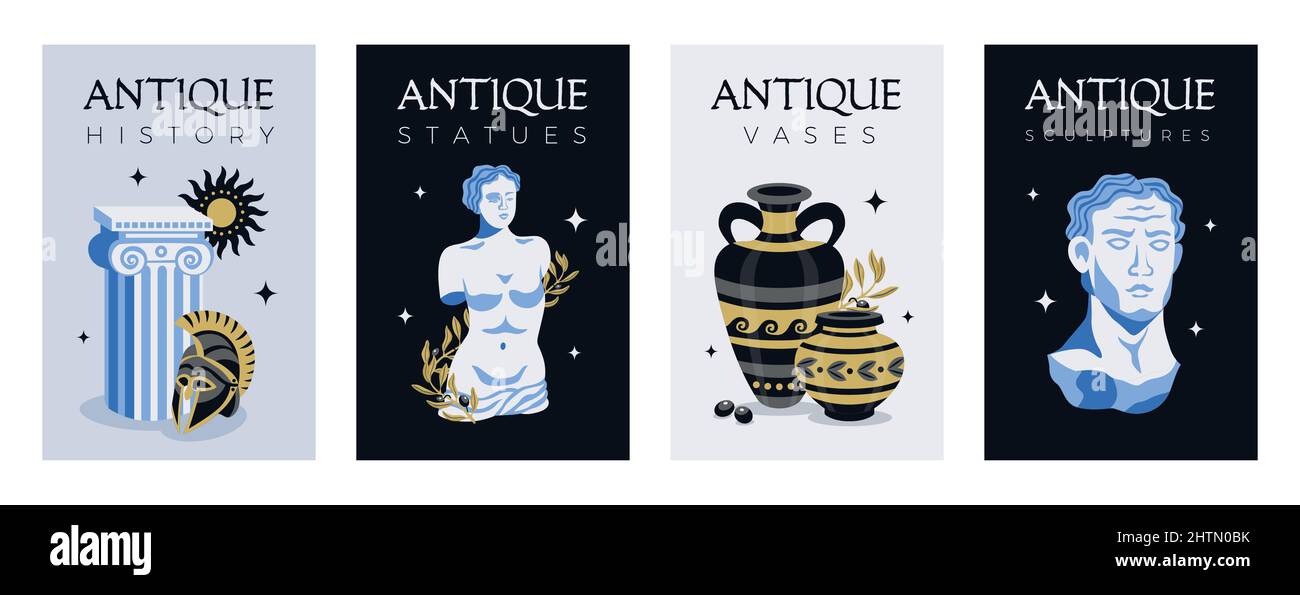 Antique statues set of four vertical posters with pieces of ancient ...