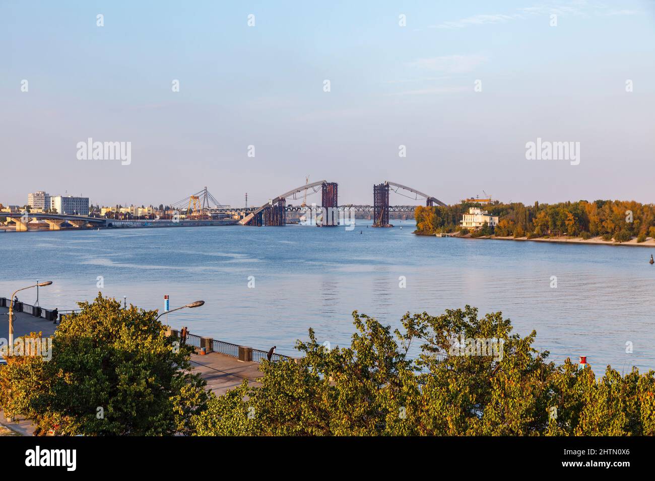 The Podilskyi Bridge, a road and rail bridge spanning the Dnieper River ...