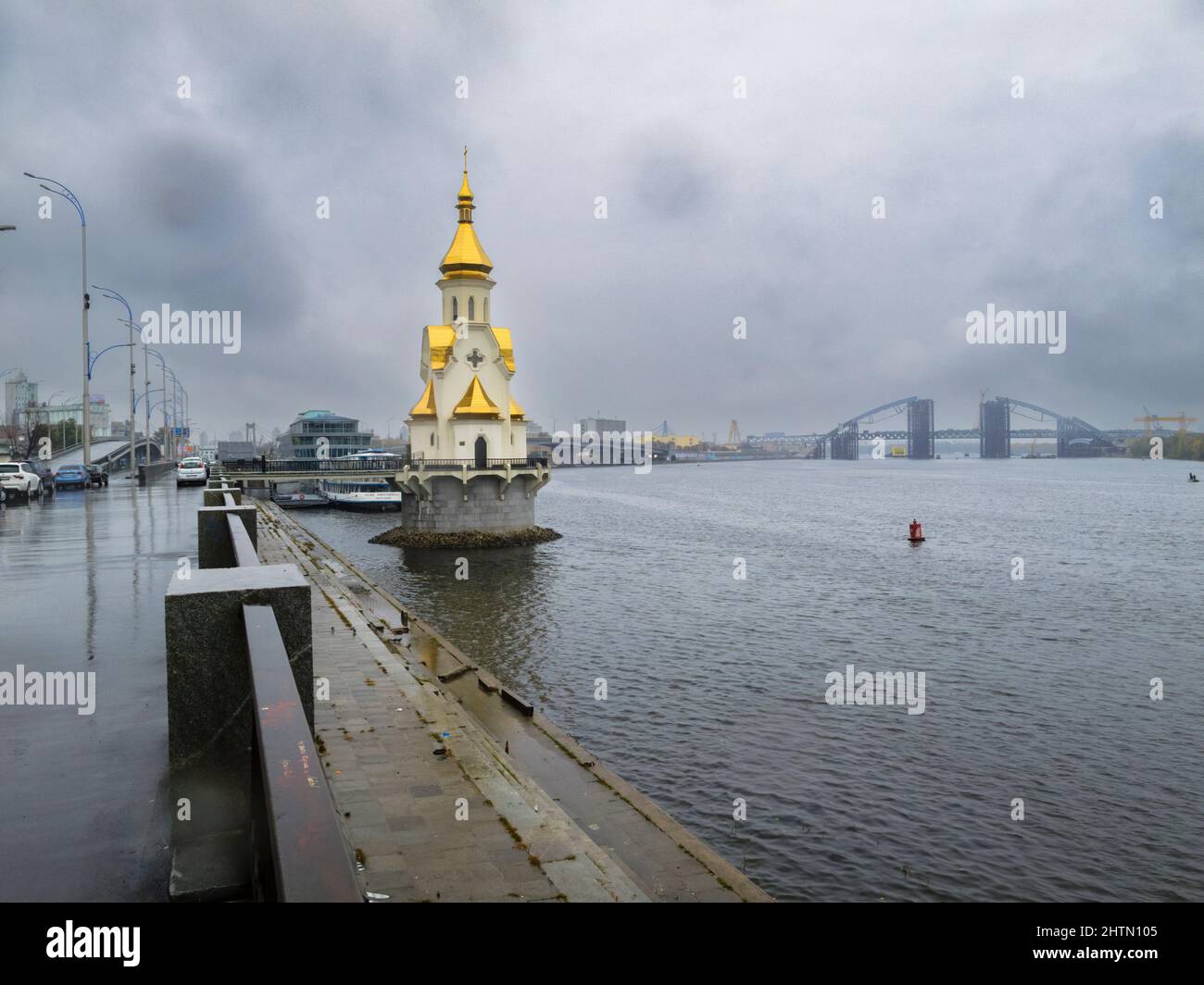 St Nicholas the Wonderworker Orthodox church and waterfront on Dnieper ...