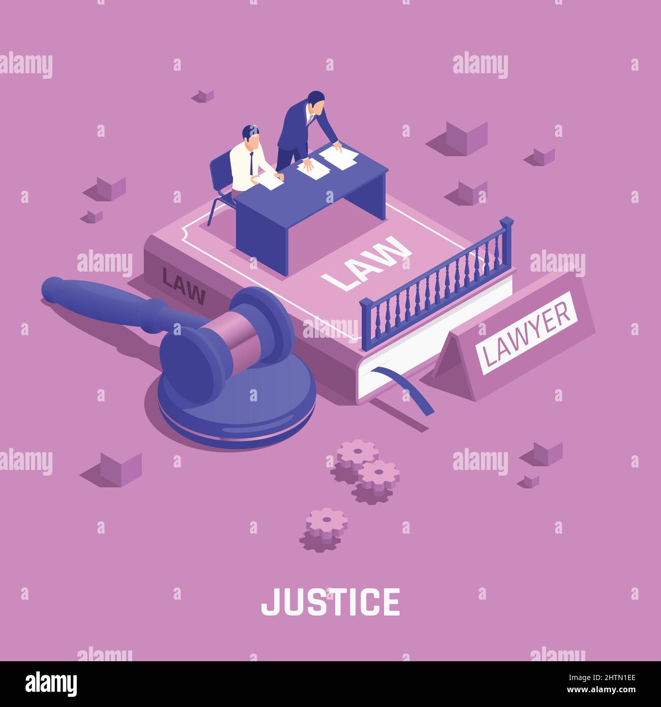 Law justice isometric composition abstract situation with a lawyer and ...