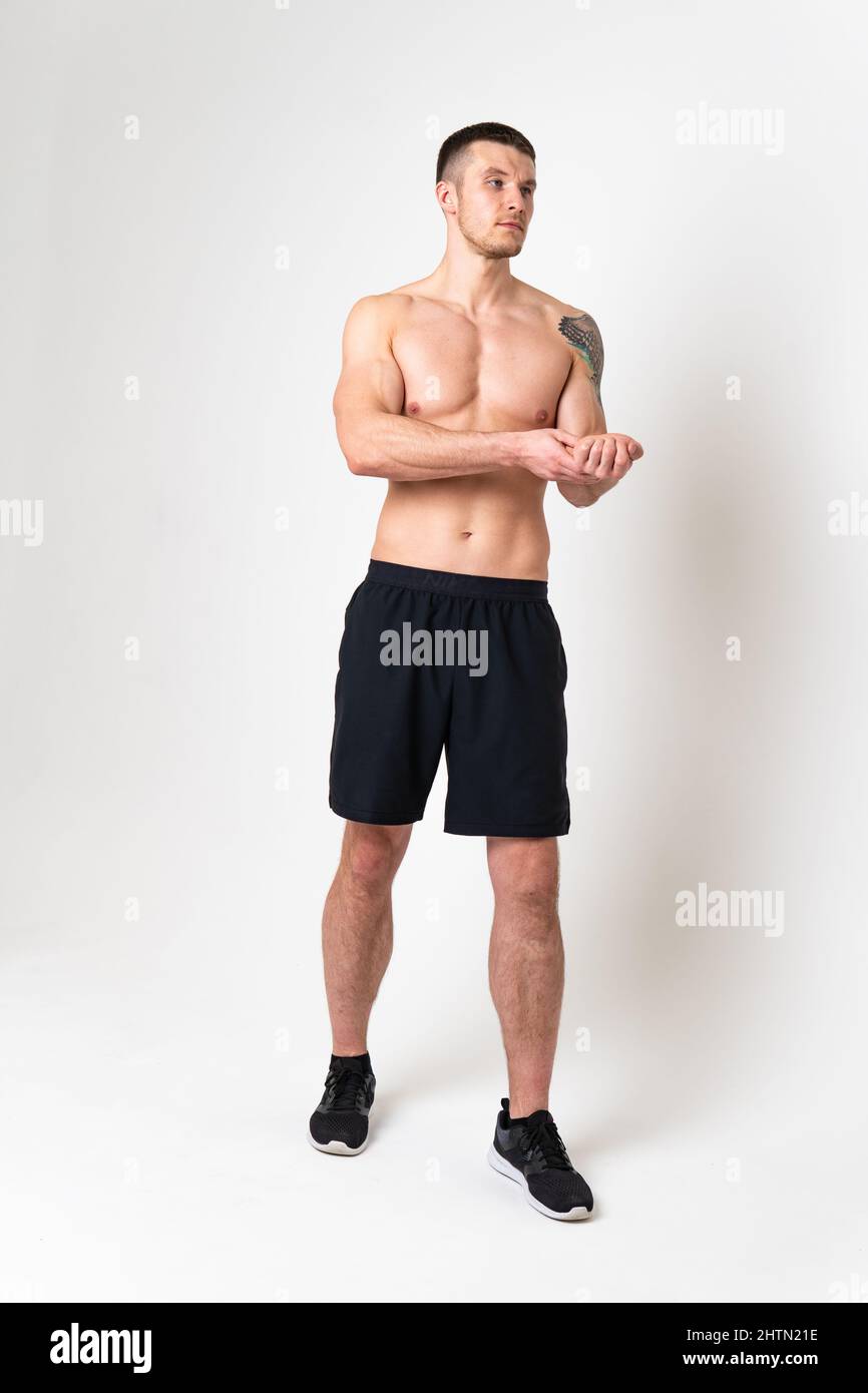 Measures Pulse on the hand of a white man in the background ache hurt ...