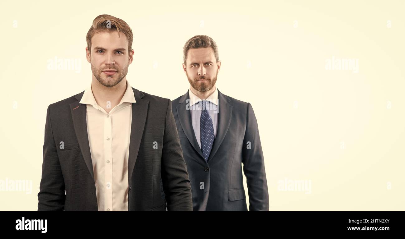 boss and employee in formal suit isolated on white, copy space ...