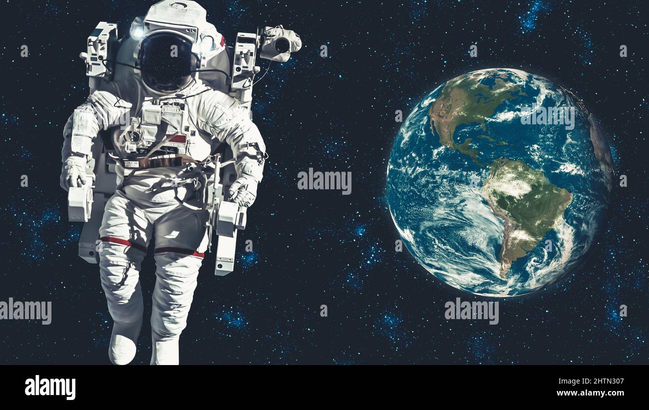Astronaut spaceman do spacewalk while working for spaceflight mission ...