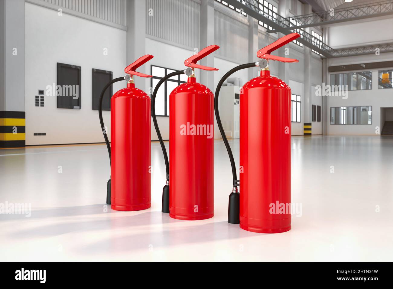 3d rendering fire extinguisher in factory Stock Photo - Alamy