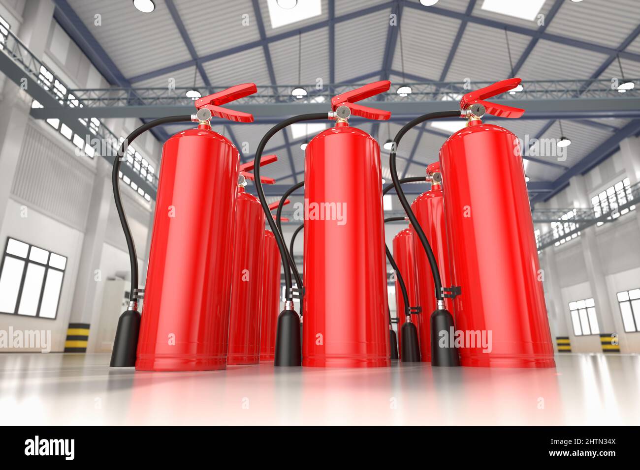 3d rendering fire extinguisher in factory Stock Photo - Alamy