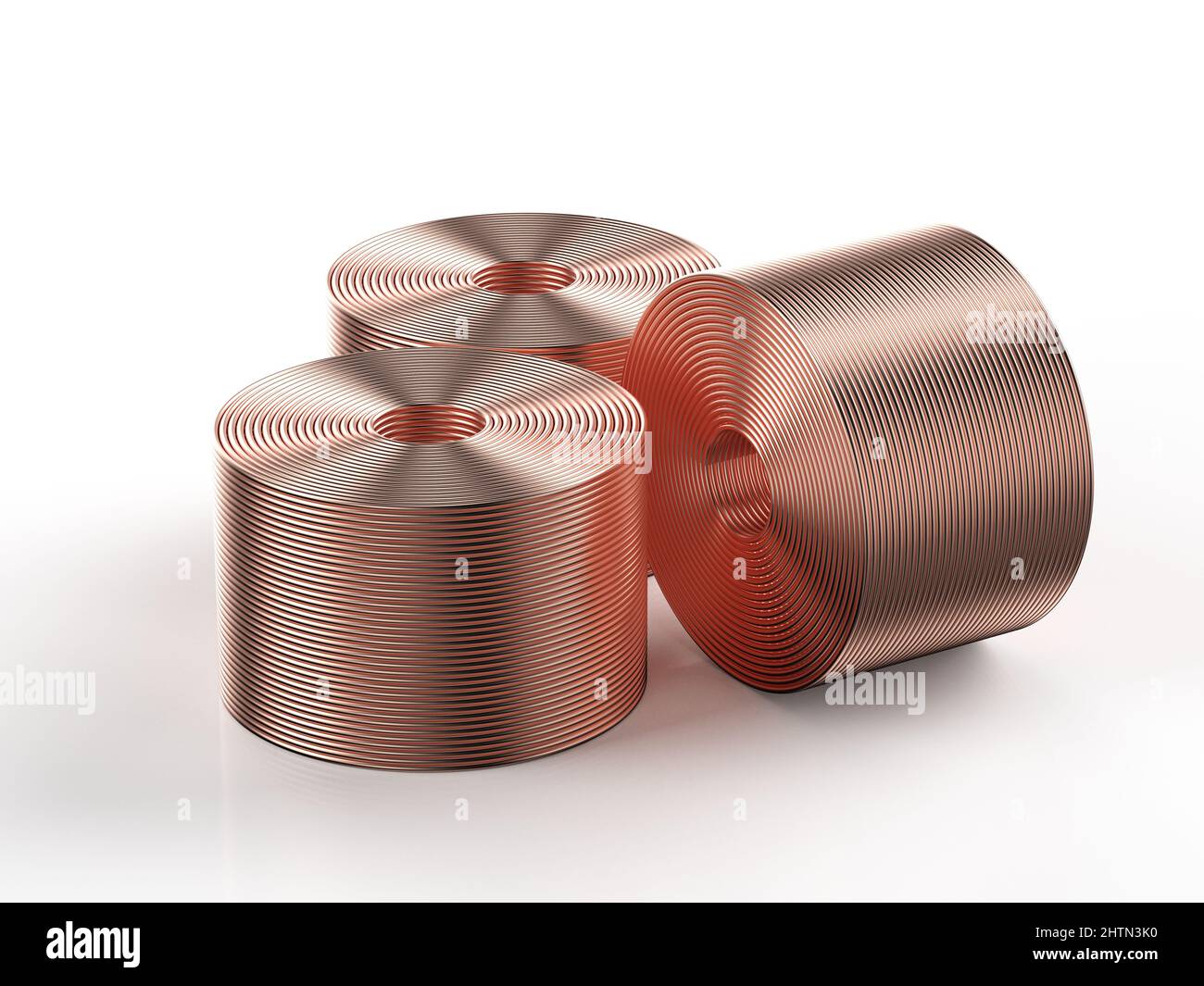 3d rendering group of rolls of copper wire or bronze cable Stock Photo ...