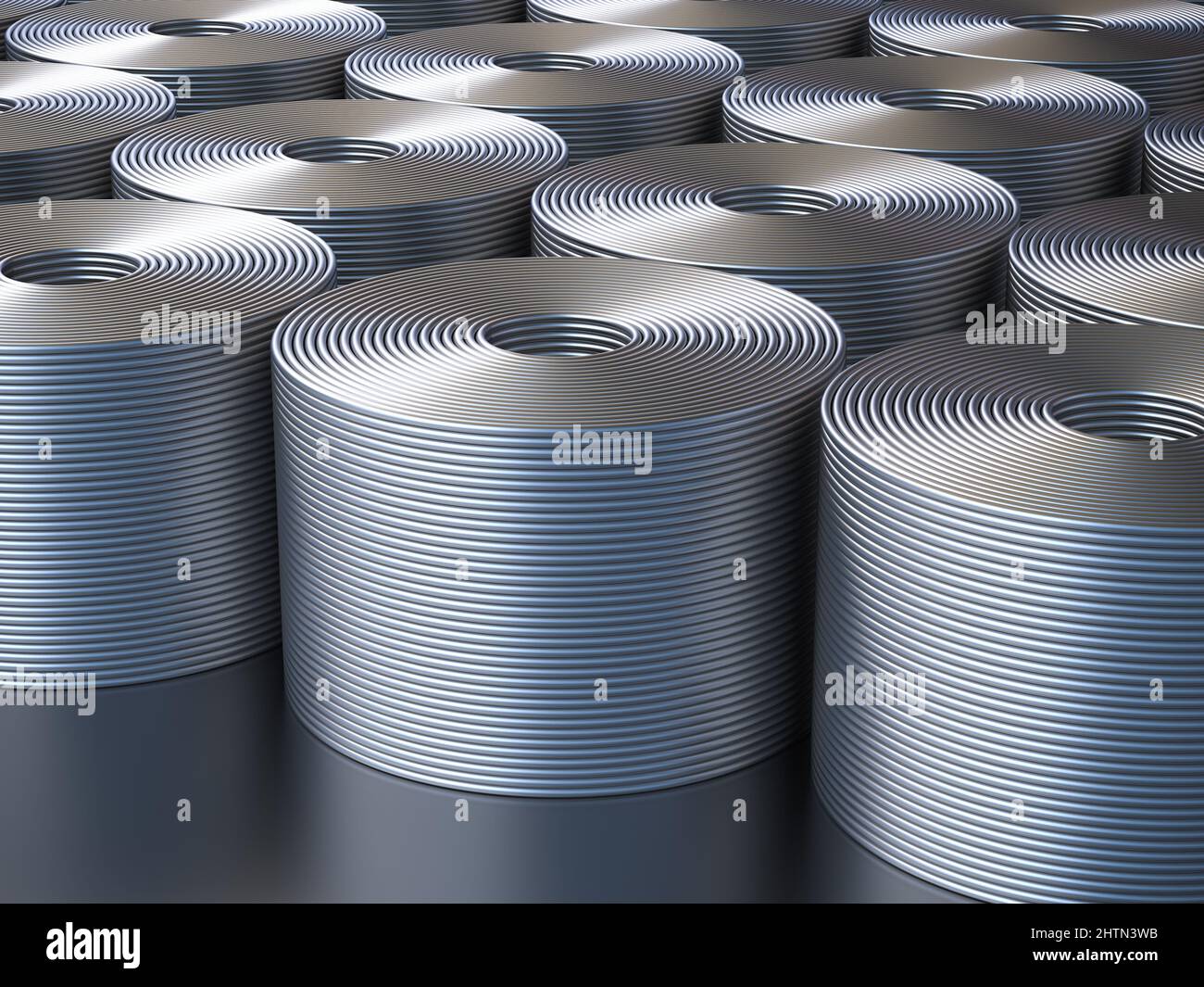 3d rendering group of rolls of metal wire or steel cable Stock Photo ...