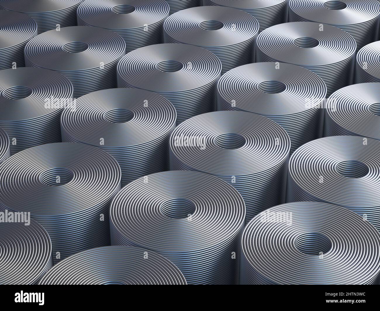 3d rendering group of rolls of metal wire or steel cable Stock Photo ...