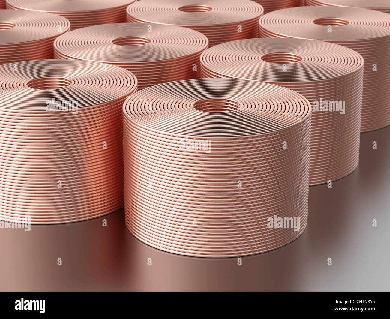 3d rendering group of rolls of copper wire or bronze cable Stock Photo ...