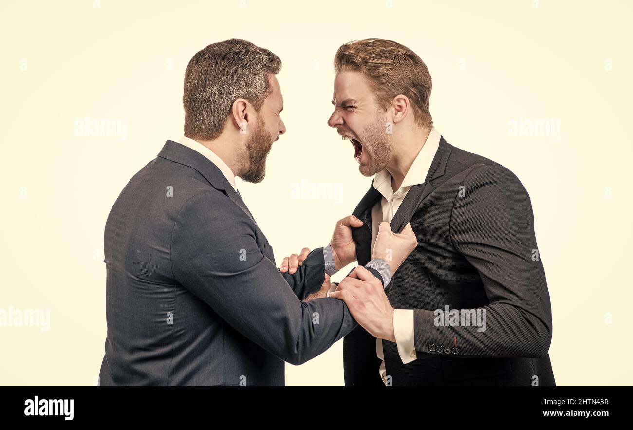 two colleagues have disagreement and conflict. businessmen face to face ...