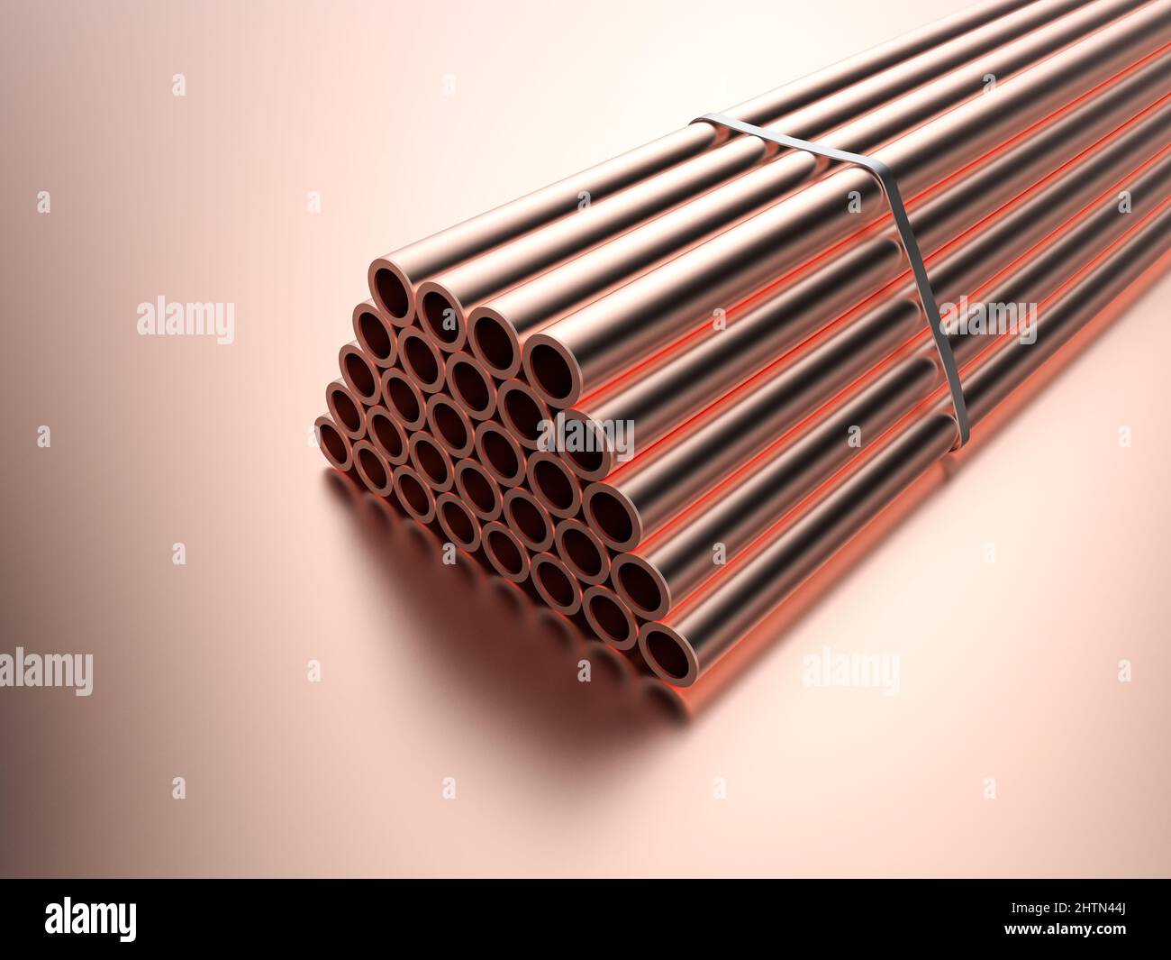 3d rendering heap of shiny copper pipes Stock Photo - Alamy
