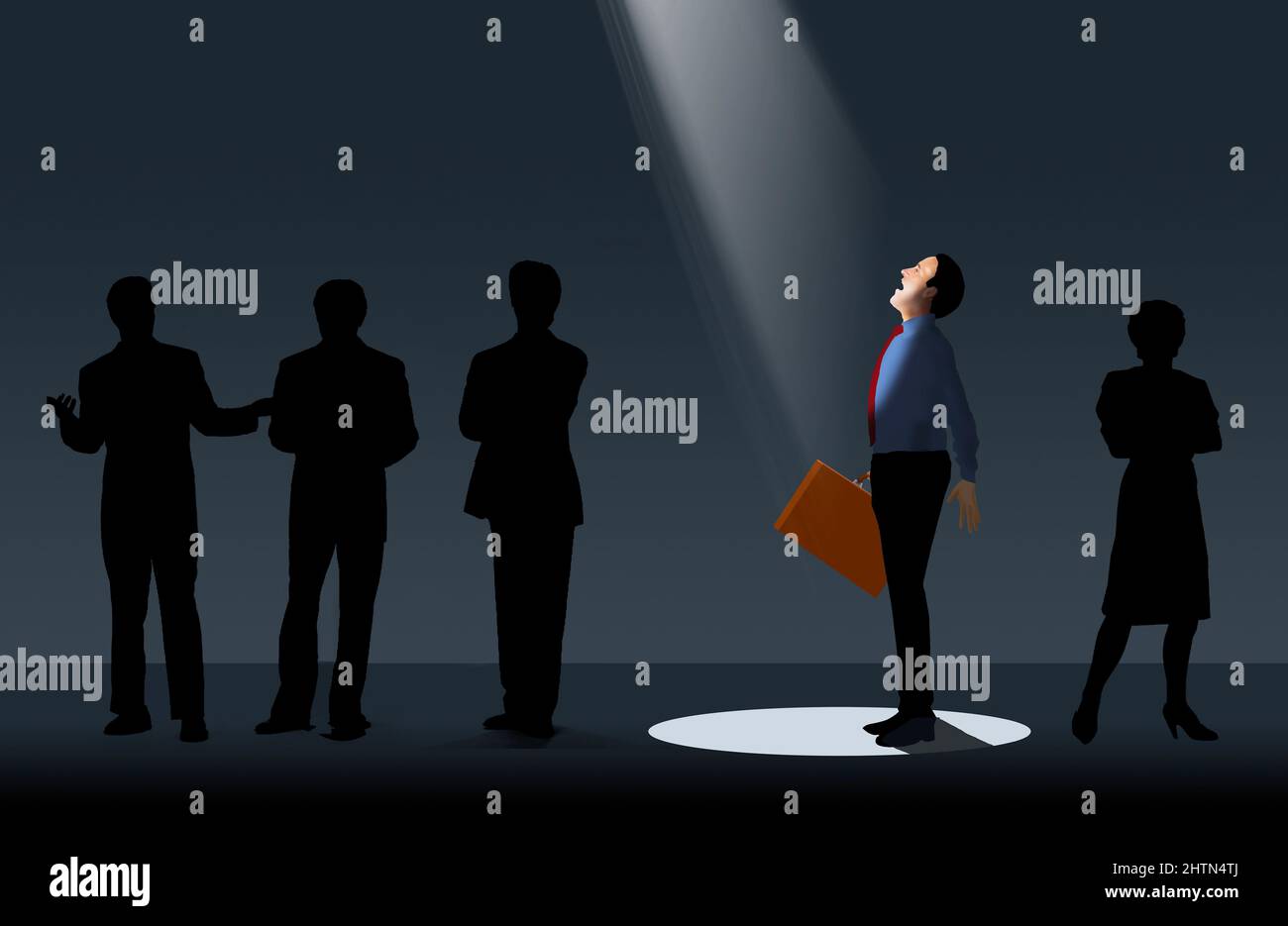 A man in a group of people is spotlighted and is deemed selected for ...