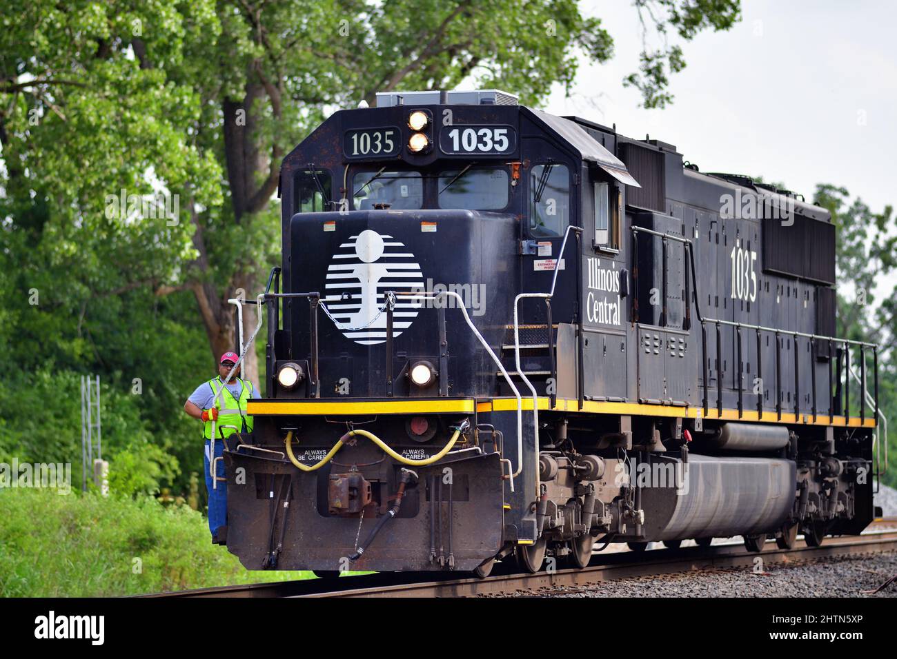 Bartlett, Illinois, USA. A Canadian National Railway locomotive still ...