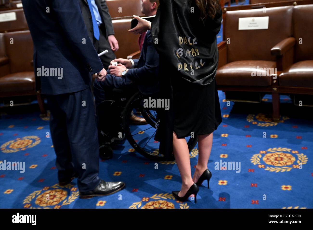 US Representative Lauren Boebert (R-CO) (R) wears an outfit reading ...