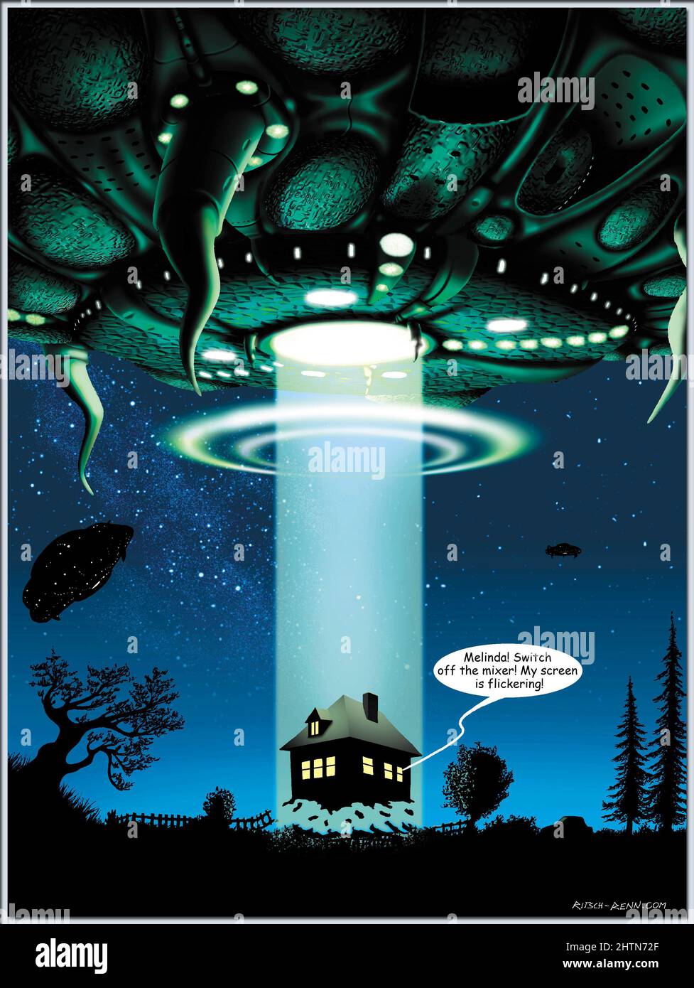 Alien abduction, satirical illustration Stock Photo - Alamy