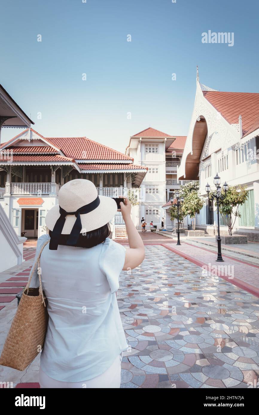 Tourist Woman Having Fun While Sightseeing in The Temple, Rear View of ...