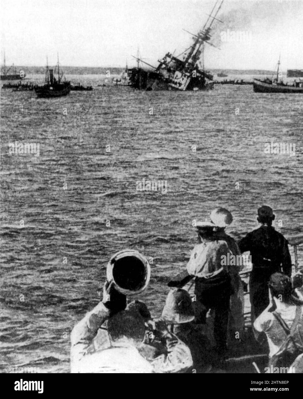 HMS Majestic sinking at Gallipoli on 27th May 1915 after having been ...