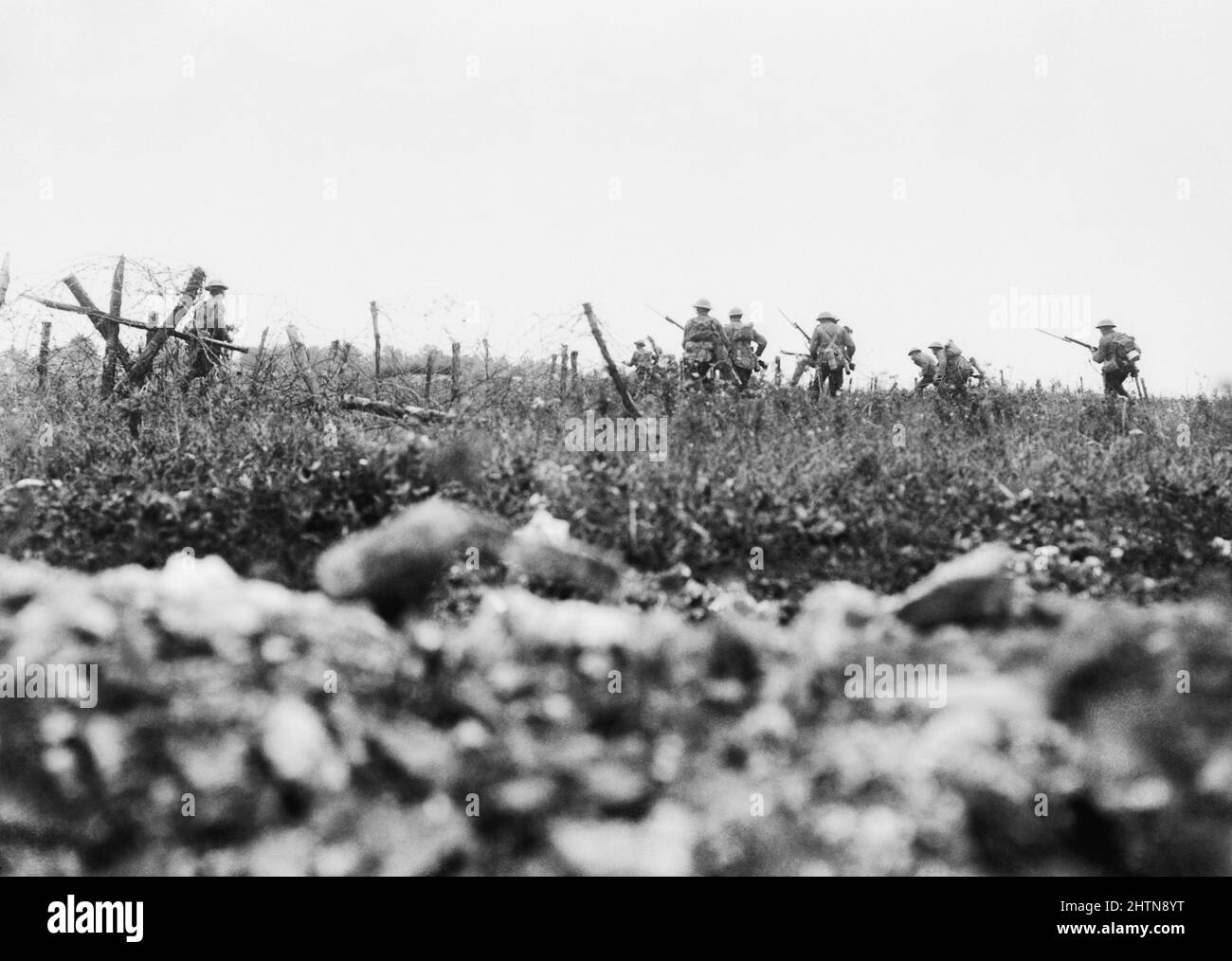 A front-line combat photograph: soldiers of the Wiltshire Regiment ...